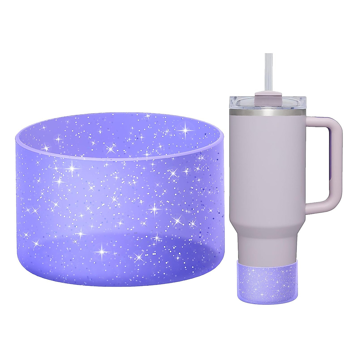 WUQID Protective Bling Silicone Boot Sleeve, Compatible with Stanley Tumbler 20-40oz & Hydro Flask Bottle 12oz-24oz, Glitter Reduces Dents Sleeve Cover for More Bottles/Tumblers Bottom of 2.83-2.95in