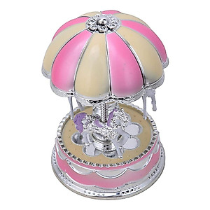 Luminous Music Box, Exquisite Kids Rotating Carousel Light and Sound Toy Home Decor Best Girls(Pink)