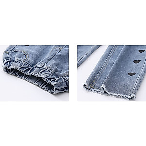 NABER Kids Girls Casual Wide Leg Denim Pants Heart Pattern Elastic Waist Jeans Size 4-14 Years (Blue2, 13-14 Years)