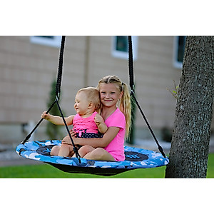 Royal Oak Saucer Tree Swing,Giant 40 Inches with Carabiners and Flags, Heavy duty 1680D Oxford Fabric,700 lb Weight Capacity, Steel Frame,Waterproof, Easy Install Step by Step Instructions (Camo Blue)