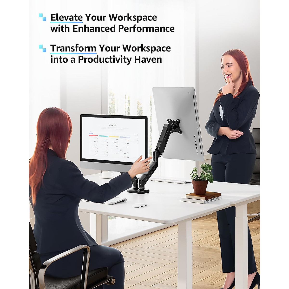MOUNTUP Dual Monitor Mount for 17-32’’ Monitors, Double Monitor Arm Desk Mount Holds 4.4-17.6 lbs, Adjustable Computer Monitor Stand, 100x100/75x75mm VESA Mount, C Clamp/Grommet Base for 2 Screens