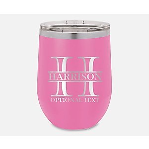 Custom Stemless Wine Cup 12oz Add Monogram Initial Stainless Steel Vacuum Insulated Wine Tumbler With Lid Pink