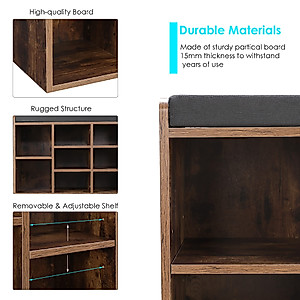 vinform Shoe Cabinet Storage Bench with Cushion, 10-Cube Shoe Storage Bench for entryway, Holds up to 220lbs, Rustic Brown