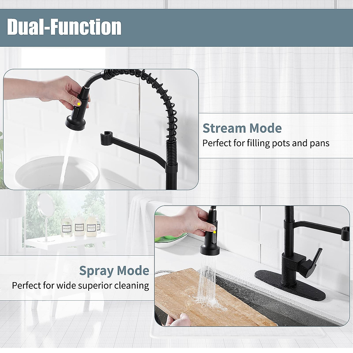 Casavilla Black Kitchen Faucet Soap Dispenser, Faucet for Kitchen Sink, Kitchen Sink Faucet with Deck Plate, Kitchen Faucet with Pull Down Sprayer and Dual Function Spray Head, RV Sink Faucet