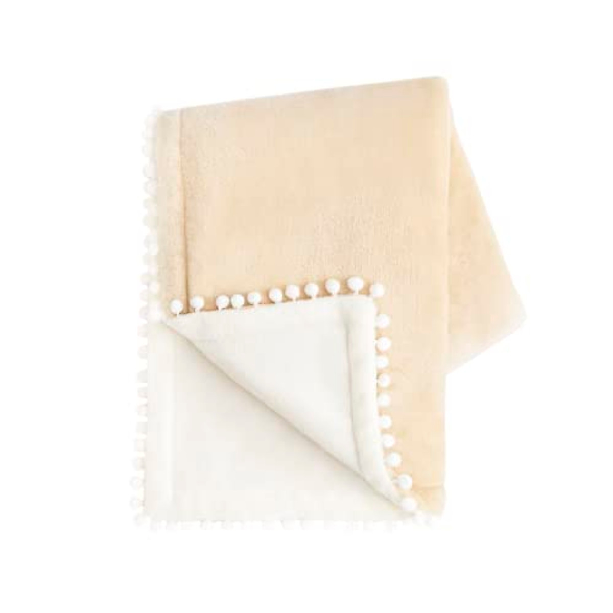 MONDAY MOOSE Cozy Fleece Throw Blanket with Pom Pom Fringe, Super Soft Lightweight Microfiber Flannel Blanket, Double-Sided Designs, for Couch Bed Sofa Home Decor (50x60 inch, Cream/Light Brown)