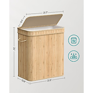 SONGMICS Laundry Hamper with Lid, Bamboo Laundry Basket, Removable Machine Washable Laundry Basket, with Handles, 26.4-Gallons, for Laundry Room, Bedroom, Bathroom, Natural Beige ULCB063N01