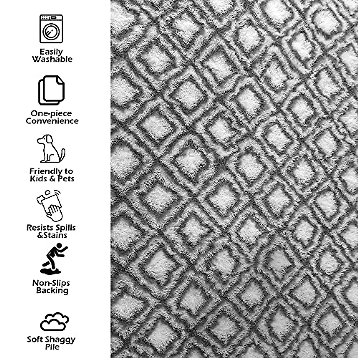 Iplusmall Area Rugs for Living Room Bedroom, 5x8 Feet Modern Shag Rug, Fluffy Large Nursery Rug, Plush Accent Rugs for Girls Kids Room,Baby Nursery Decor,Geometric Rug,Trellis Rug,Floor Rug White