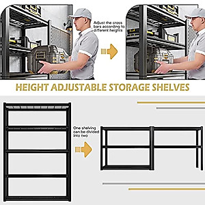 REIBII Garage Shelving Heavy Duty Loads 2000LBS, 72" Garage Storage Shelves Heavy Duty Shelving, Adjustable 5 Tier Metal Shelves for Storage Shelving,Garage Shelves Utility Shelf Rack,72"H*35.5"W*16"D