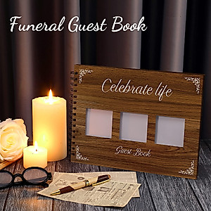 Kathfly Funeral Guest Books with Picture Pocket for Memorial Service Celebration of Life Memory Book for Funeral for Address Name, 48 Pages/ 96 Sheets, 11 x 8.5 Inch(Wood Grain)