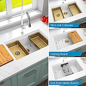 YAQUN Undermount Kitchen Sink, Deep Workstation Stone Kitchen Sink, Single Bowl Kitchen Sinks (White, 30" x 18")