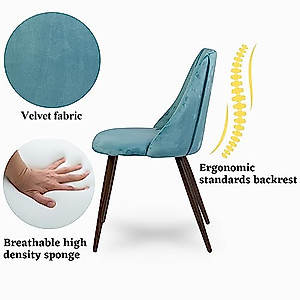 FurnitureR Dining Chair, Mid Century Side Chairs Large & Super Soft Velvet Seat Back Metal Legs for Kitchen, Dining Room, Bedroom, Living Room, Mint Green