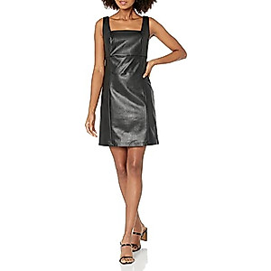 The Drop Women's Hank Vegan Leather Square Neck Mini Dress, Black, 2X