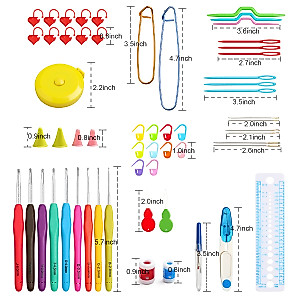 KOKNIT Crochet Hooks Set with Case,9 Ergonomic Crochet Hooks with Soft Grip,12 Aluminum,Full Crochet Kit for Beginners Adults with Crochet Tools and Accessories