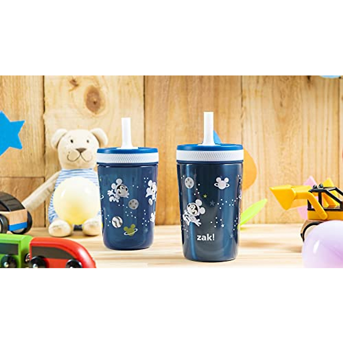 Zak Designs Disney Mickey Mouse Kelso Tumbler Set, Leak-Proof Screw-On Lid with Straw, Bundle for Kids Includes Plastic and Stainless Steel Cups with Bonus Sipper (3pc Set, Non-BPA)15 fl oz.
