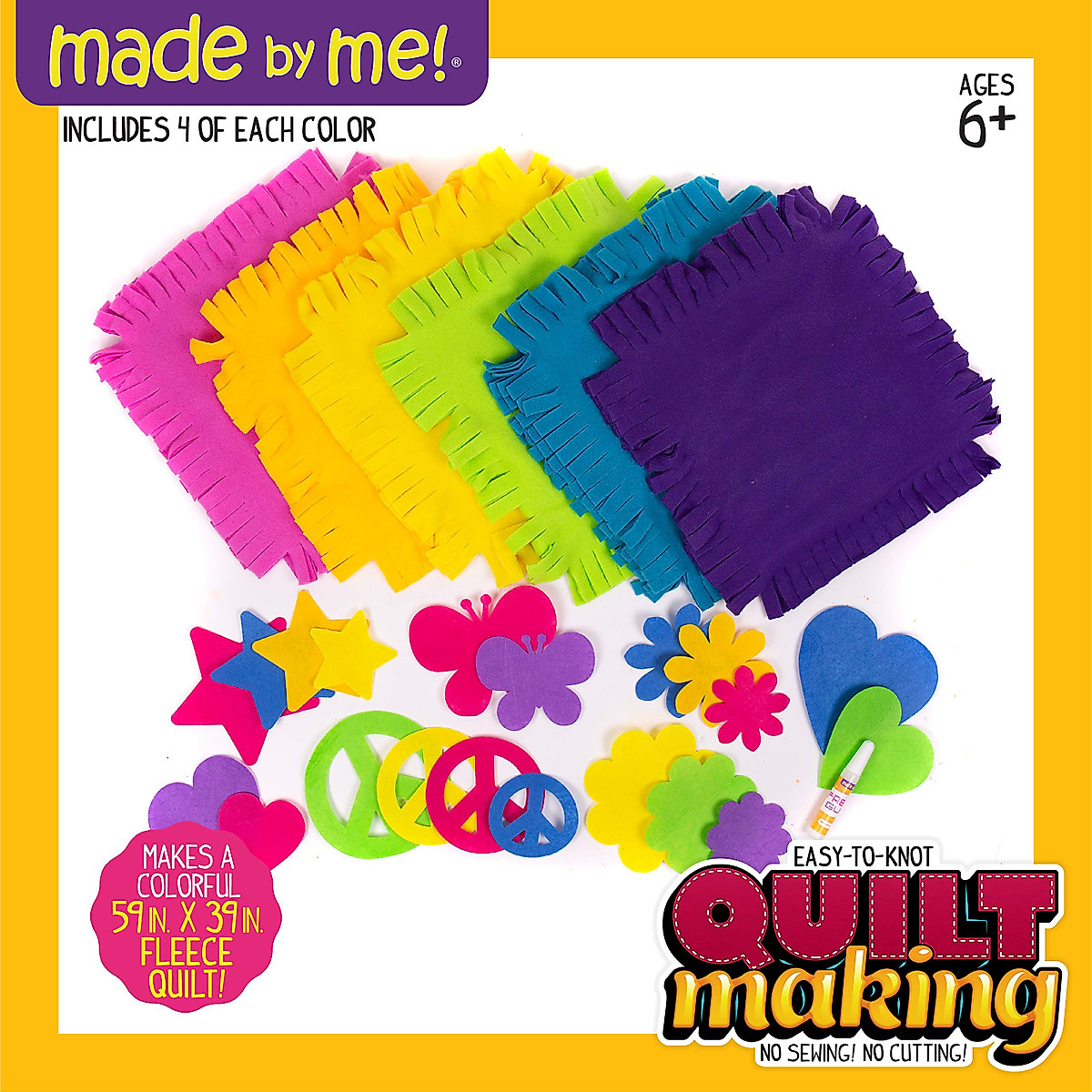 Made By Me Easy to Knot Quilt Making Kit by Horizon Group USA, No Sewing, No Cutting, 59 in. x 39 in. Fleece Blanket, Pre-Cut Squares & Felt Decals (57964F)