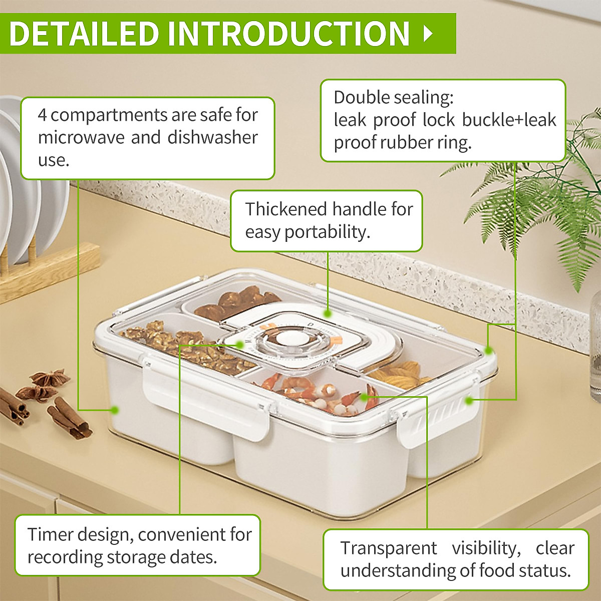 Venusorn Food preservation box with timer (2 pieces), Transparent