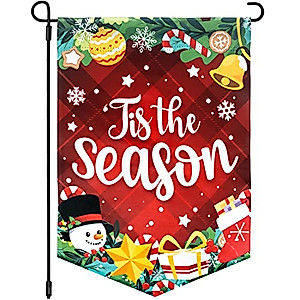Christmas Garden Flag - Christmas Flags for Outside 12x18 Double Sided - Christmas Flag Weather Resistant - Artist Rendered Christmas Yard Flag- Winter Yard Decorations Holiday Banners Outdoor