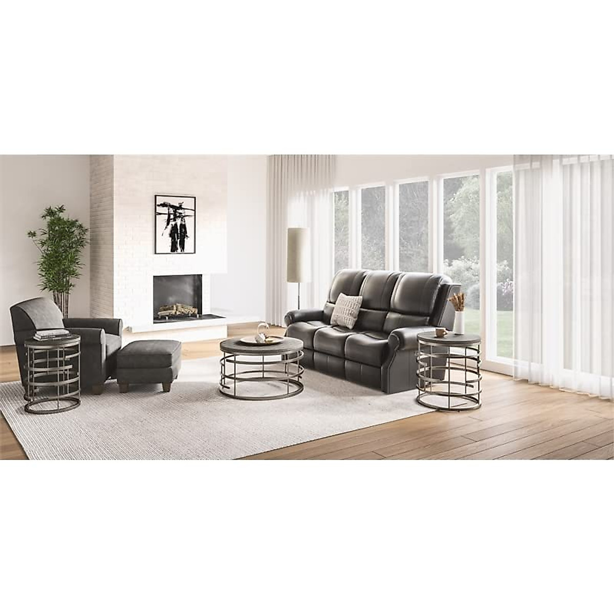 BOWERY HILL Antiqued Concrete Top and Metal Base Gray Chairside Table