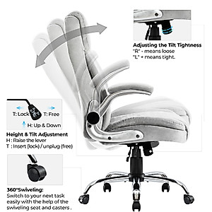 HOMYEDAMIC Velvet Ergonomic Office Chair, Adjustable Arms Wide Managerial Executive Home Desk Computer Chair Big and Tall with High Back Lumbar Support Wheels Comfortable(7013-Grey1)