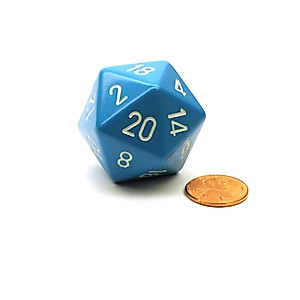 Jumbo d20 Counter - Opaque 34mm Dice: Light Blue with White