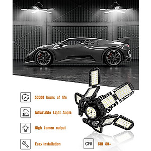 ESSNAMS 2 Pack LED Garage Lights, 180W 18000LM Garage Led Light, 6500K Deformable Led Garage Lights with 10+1 Adjustable Panels, Garage Lighting Ceiling LED for Garage, Barn, Basement (2 Pack)