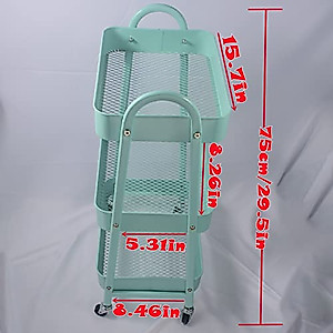 3 Tier Rolling Craft Cart Slim Rolling Storage Cart with Wheels Bathroom Organizer Storage Metal Rolling Utility Cart Mobile Shelving Unit for Kitchen Bathroom Laundry Places (Blue)