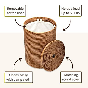 KOUBOO 1030001 Rattan Hamper with Cotton Liner, 18" x 18" x 22", Honey Brown