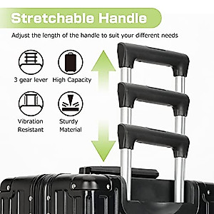 AnyZip Carry On Luggage - Aluminium Frame, PC ABS Hard Shell, Suitcases with Wheels, TSA Lock, No Zipper - 20in Black