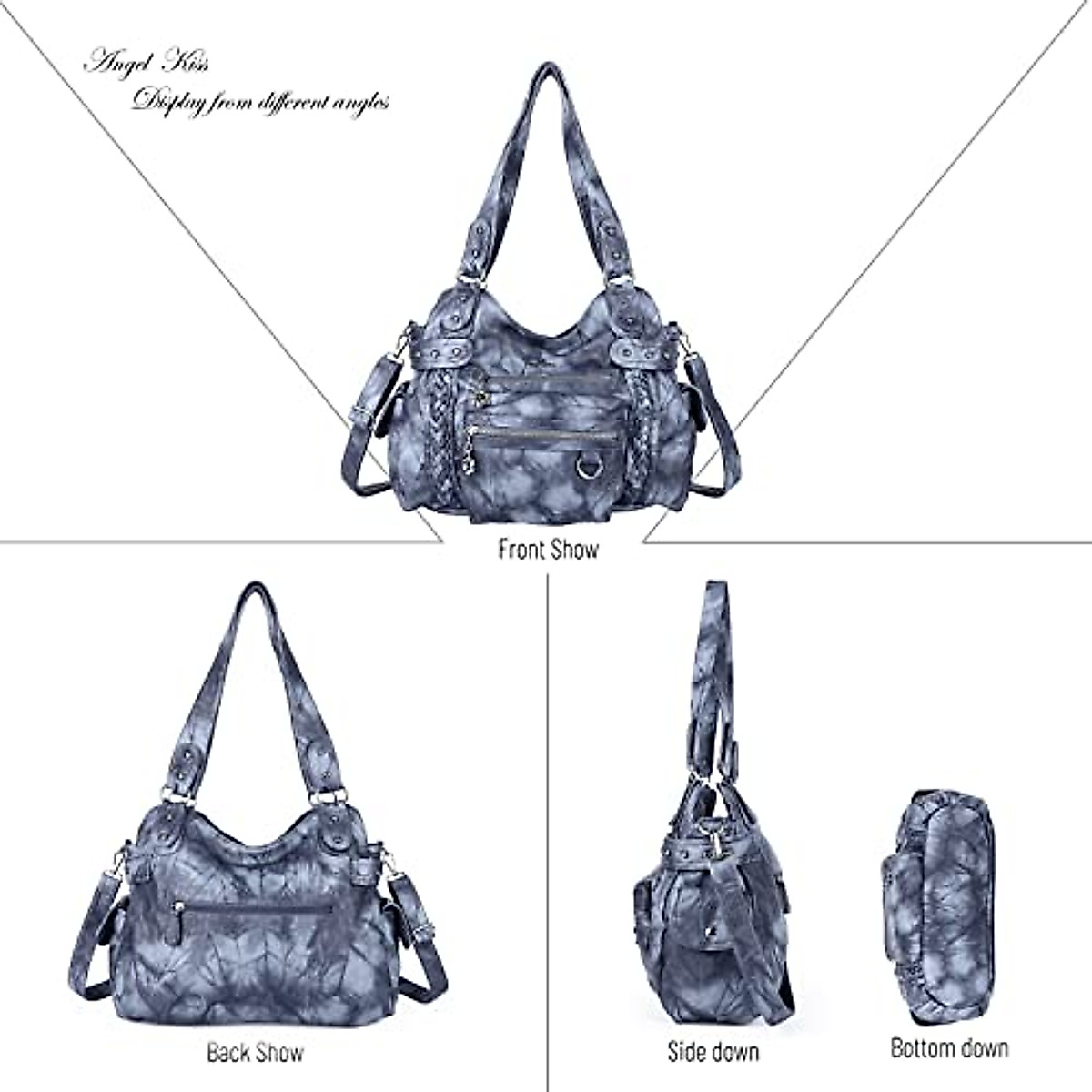 Angel Kiss Hobo Handbags for Women Soft PU Leather Shoulder Handbags Ladies Purses J.BLUE