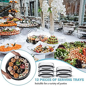 12 Pieces Serving Trays with Lid 18 Inch Plastic Party Platters with Lids Heavy Duty Black Round Food Tray Large Stackable Plastic Catering Trays for Serving Appetizers Veggie Takeout Food Picnic