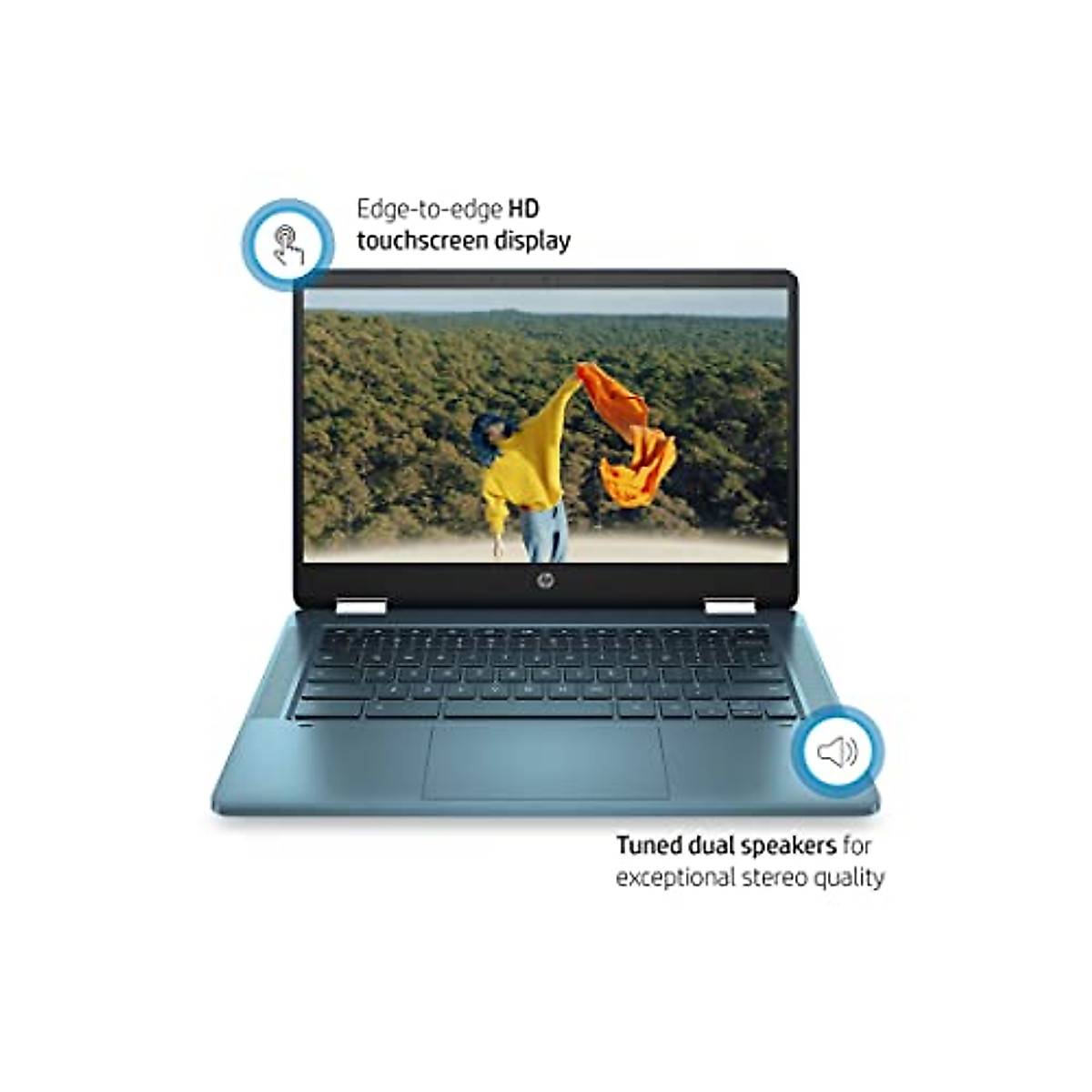 HP 2022 14" Touchscreen Chromebook x360 Convertible Laptop, Intel Celeron N4120 Processor, 4GB RAM, 64GB eMMC Storage, HD Webcam, Forest Teal, Chrome OS, 32GB SnowBell USB Card