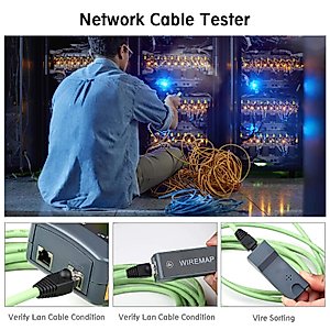 Network Cable Tester - NOYAFA Cable Wire Fault Finder for RJ45 Cat5, Cat6, 5e, 6e Measure Length, Locate The Breakage Point, Check Wiring Error with 8 Far-end Passive Test Jacks