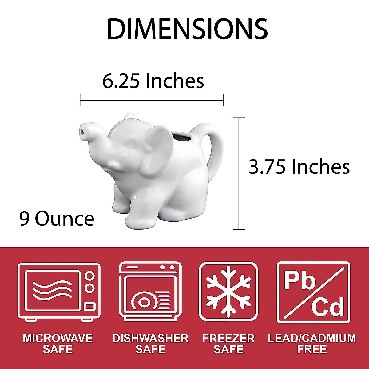 HIC Elephant Creamer with Handle, Fine White Porcelain, 9-Ounces