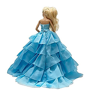 Peregrine Blue Lace Layered Ruffle Gown Dress, Bride Blue Gown for 11.5 inches Dolls