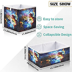 visesunny Square Shelf Basket Skull and Fractal Effect Storage Baskets Canvas Fabric Storage Boxes Foldable Nursery Basket for Clothes,Books,Toys,Shelves,Gifts
