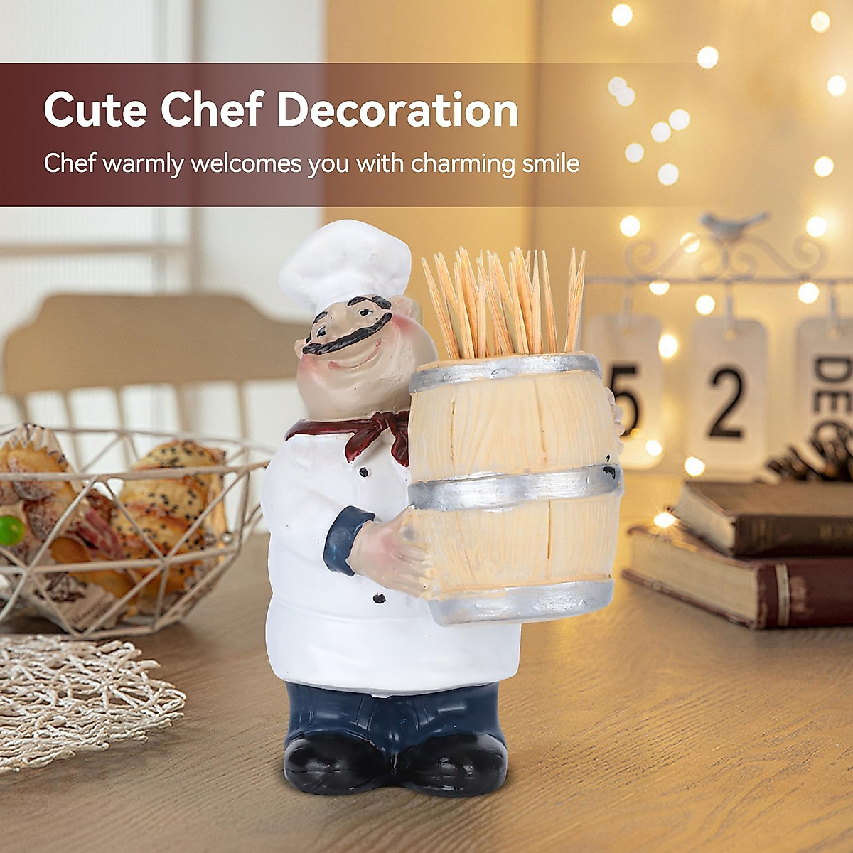 Chef Figurines Toothpick Holder, Resin Toothpick Dispenser with Italian Chef Statue for Kitchen Counter Restaurant Coffee Shop Decor