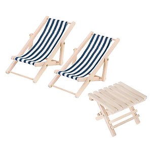 STOBOK 1:12 Mini Wooden Beach Chair, Miniature Beach Chair Longue Deck Chair Mini Beach Chairs Mini House Furniture Miniature Adornments for Craft Dollhouse Accessories