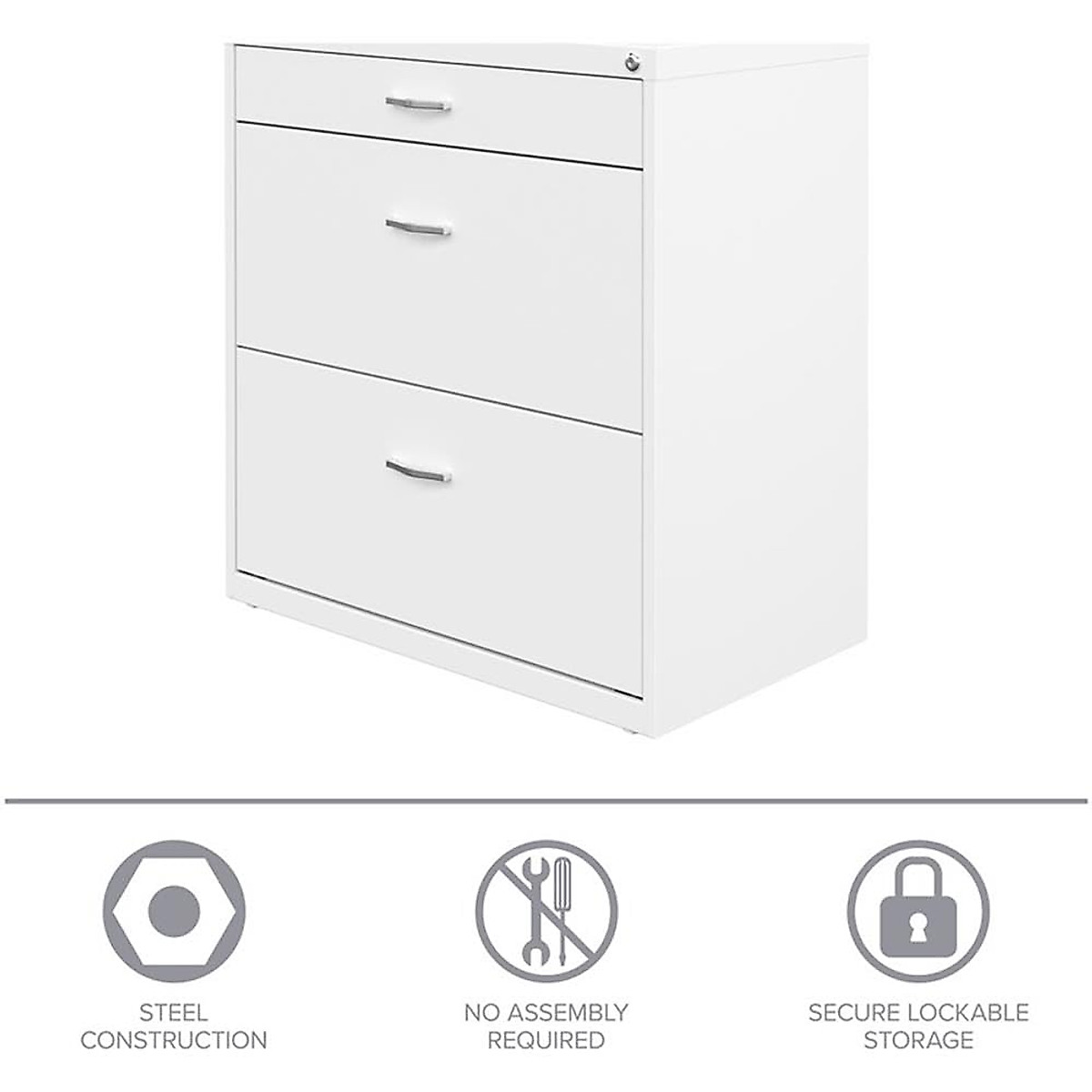 Hirsh Industries Space Solutions 30" W Metal 3 Drawer Home Office File Cabinet White