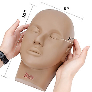 BHD BEAUTY Eyelash Practice Training Head for Makeup Cosmetology Dark Brown Flat Soft PVC Material Head with Mount Hole.