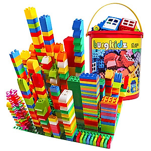 burgkidz Big Building Block Set - 214 Pieces Toddler Educational Toy Classic Large Size Building Block Bricks - 13 Fun Shapes and Storage Bucket - Compatible with All Major Bulk Bricks Set