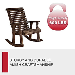 Amish Heavy Duty 600 Lb Roll Back Pressure Treated Rocking Chair (Dark Walnut Stain)