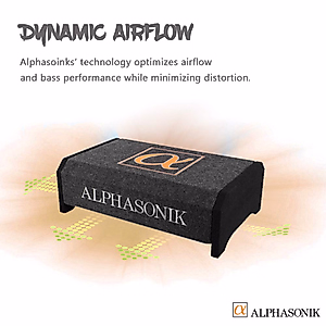 Alphasonik AS8DF 8 inch 600 Watts 4-Ohm Down Fire Shallow Mount Flat Enclosed Sub woofer for Tight Spaces in Cars and Trucks, Slim Thin Loaded Subwoofer Air Tight Sealed Bass Enclosure