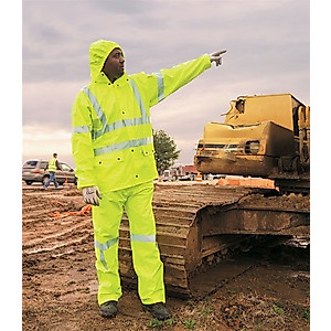 MCR Safety 5182M Luminator Class 3 Stretch Polyurethane/Cotton-Polyester Blend 2-Piece Suit with Roll-Up Hood and 3M Reflective Material, Fluorescent Yellow, Medium