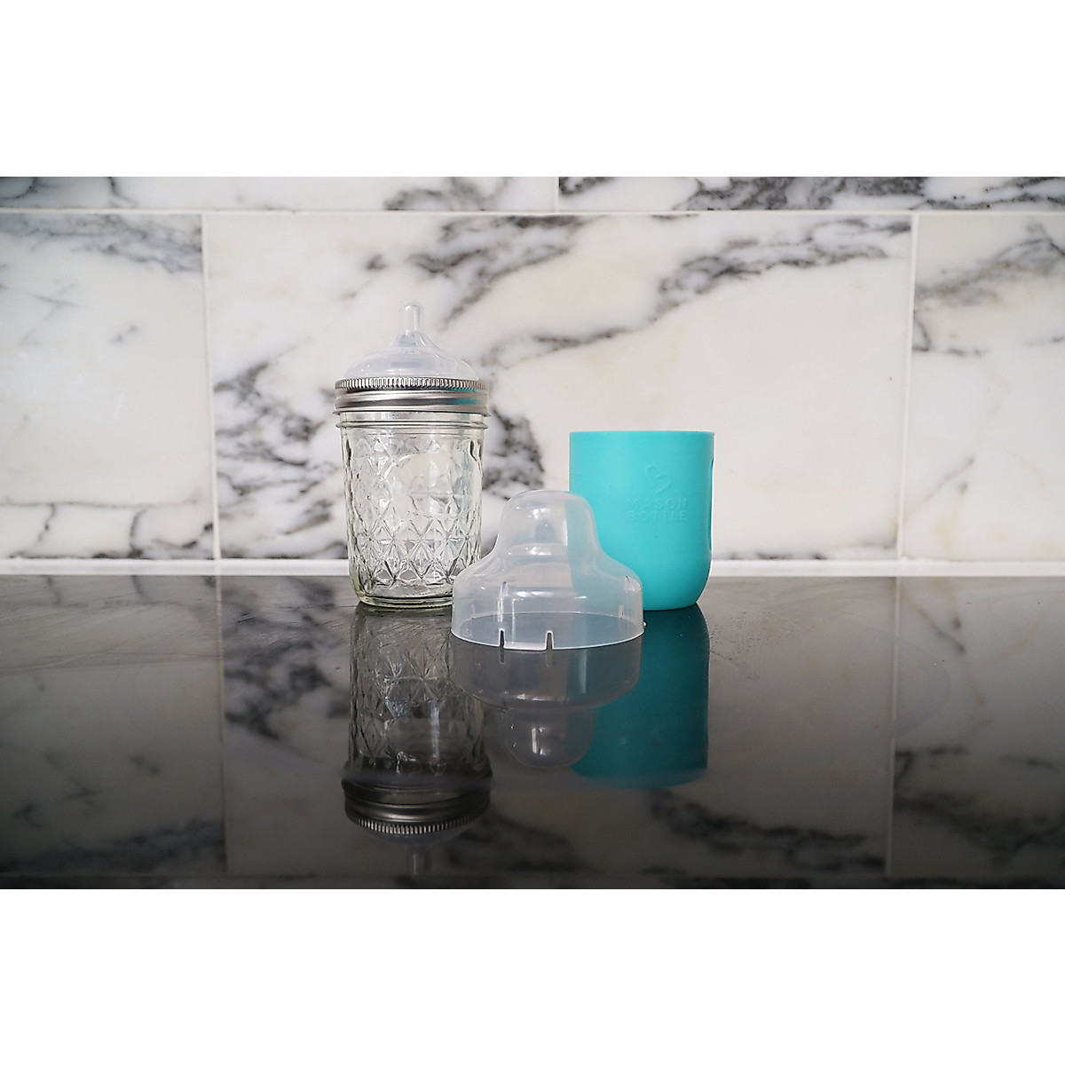 Mason Bottle 8 Ounce Glass Baby Bottles DIY Kit: Convert Your Mason Jars from Home, Non-Toxic, BPA and BPS Free, 100% Made in The USA