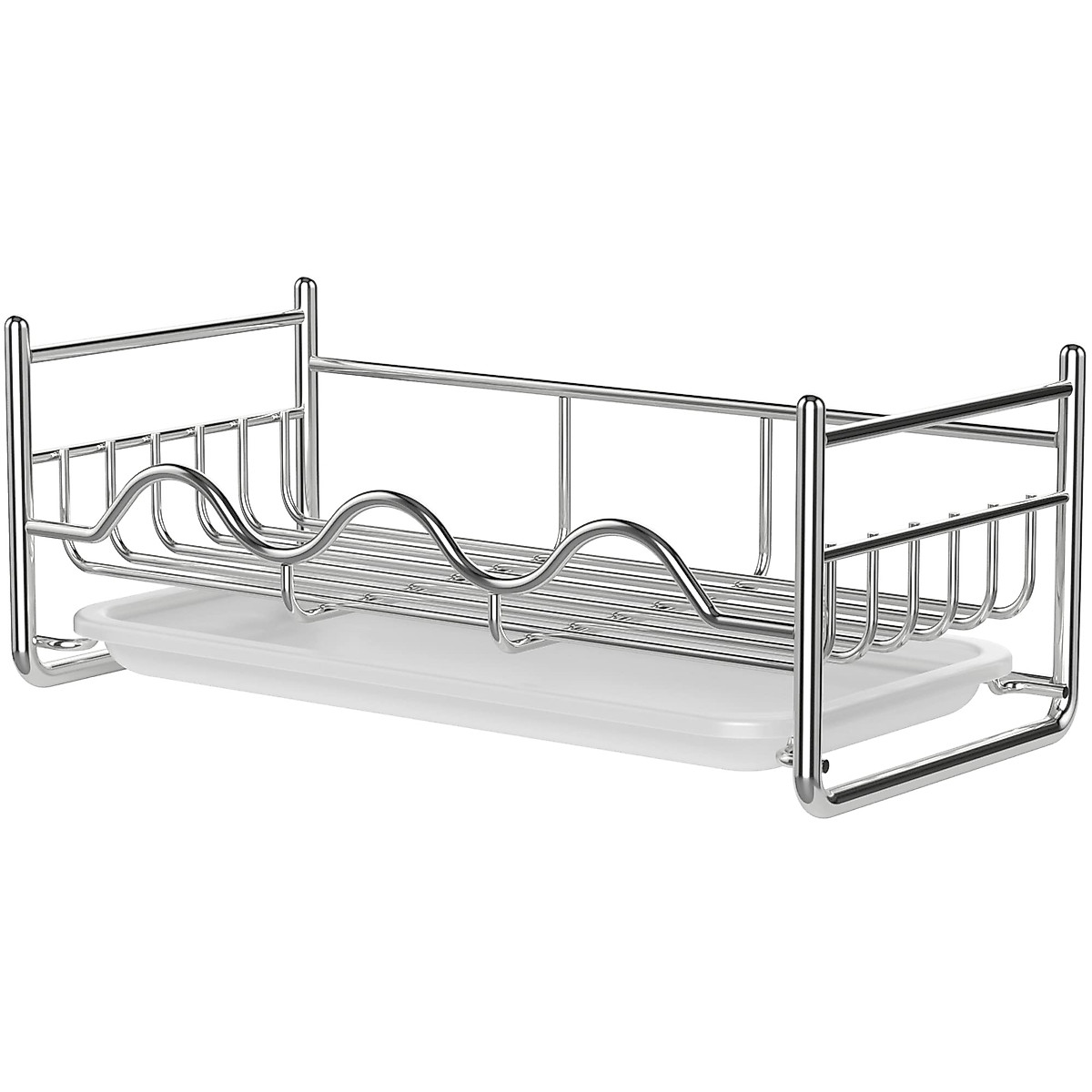 KOYLIM Sink Caddy Sponge Holder - Stainless Steel Kitchen Sink Organizer with Removable Drain Tray - Brush and Dish Soap Dispenser Storage Rack for Kitchen Counter (Silver)