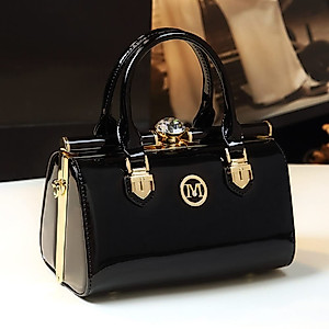 Shirt Luv Genuine Leather Women's Top Handle Satchel Crossbody Handbags Evening Bag Purses Small Hard Shoulder Bags (Black)