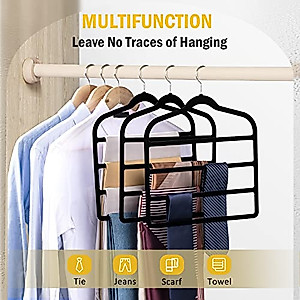 Velvet Pants Hangers Space Saving - Non Slip Jeans Hangers Znben Velvet Trousers Clothes Hangers Multiple Closet Storage Organizer for Jeans Scarves Tie Towels Black 3 Pack