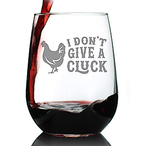 Don't Give a Cluck - Stemless Chicken Wine Glass for Women - Cute Funny Wine Gift Idea - Unique Personalized Glasses for Birthday