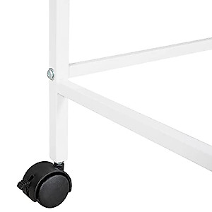 Kids Loft Bed with Desk and Storage, Metal Low Twin Size Bed with Rolling Portable Desk and 2-Tier Shelves, Low Loft Bed with Full-Length Guardrail for Kids Boys Girls Teens (White)