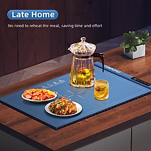 Electric Warming Tray, Warming Mat for Food with 17 Temperature Settings and Timing, Rollable & Portable Premium Silicone Electric Heating Tray with Auto Shut-Off and Lock for Parties Buffet (Blue)